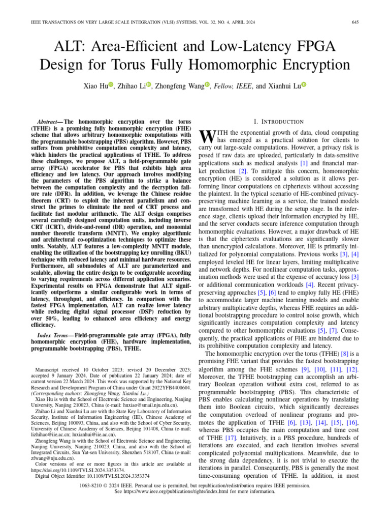 ALT_Area-Efficient_and_Low-Latency_FPGA_Design_for_Torus_Fully_Homomorphic_Encryption | PDF ...