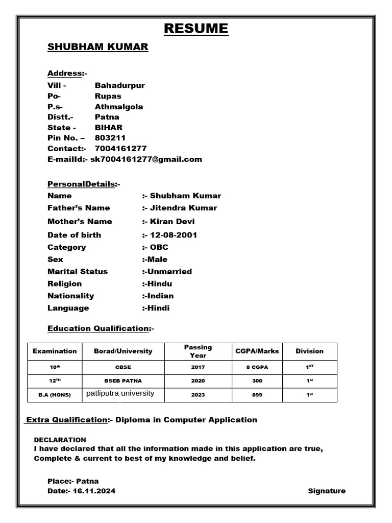 Shubham Kumar Resume-Output-Output | PDF