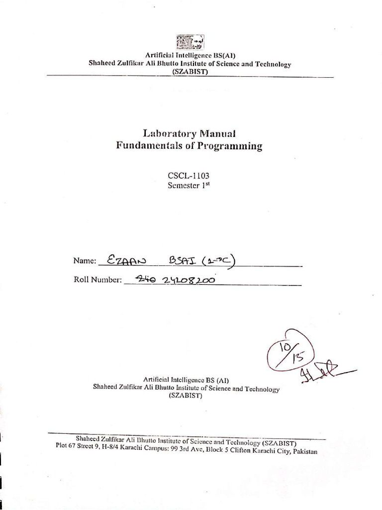 Ezaan FOP Lab Mannual - Compressed | PDF