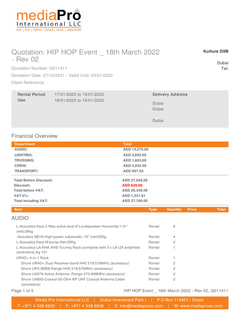 Quotation - HIP HOP Event - 18th March 2022 - Rev 02 | PDF