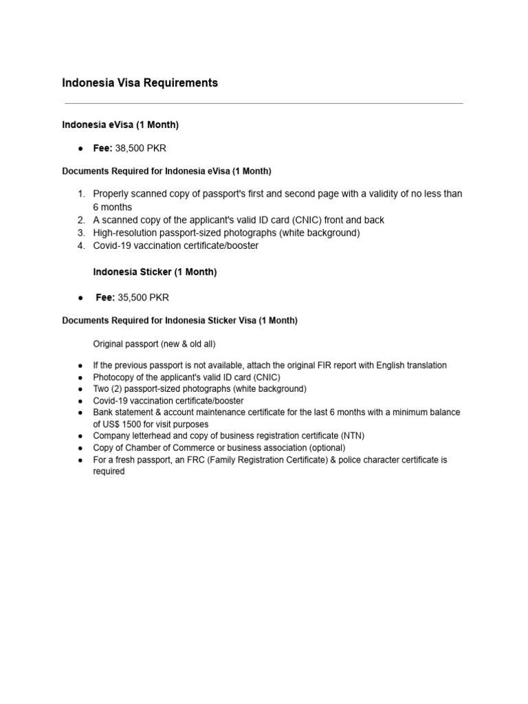 Indonesia Visa Requirements | PDF