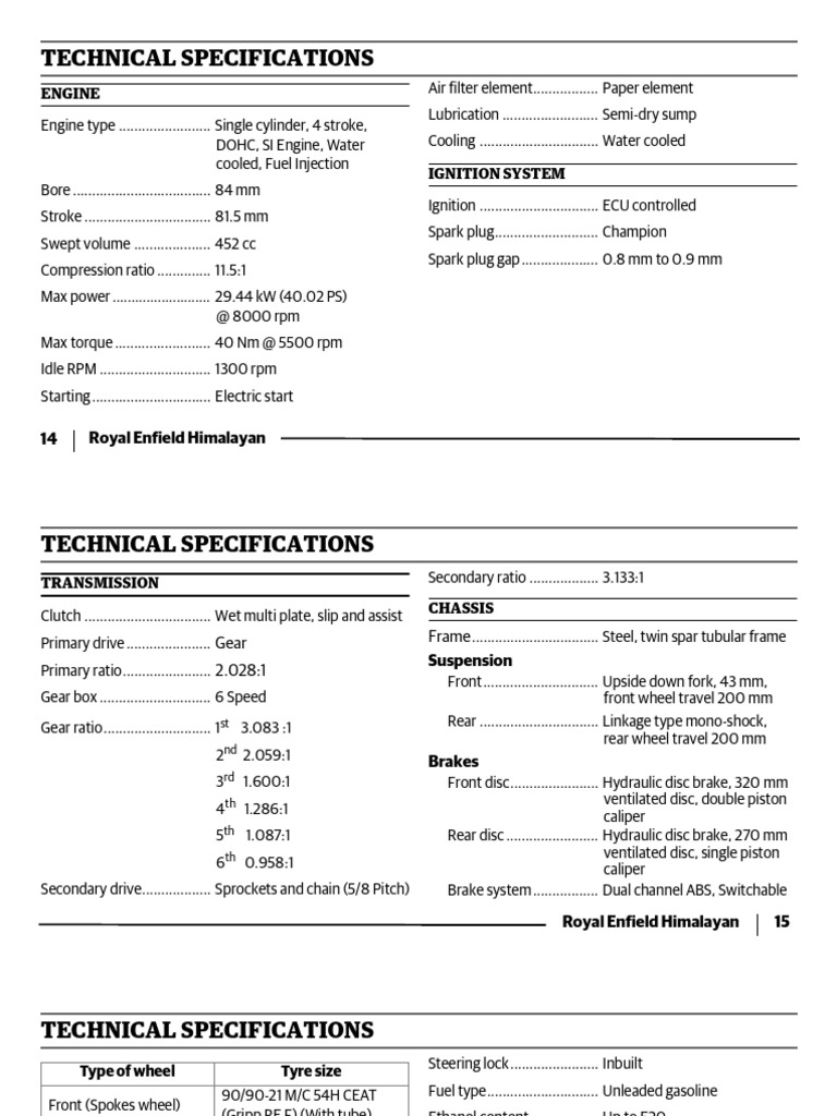 Royal Enfield Himalayan Specs Overview | PDF | Motor Vehicle | Vehicles