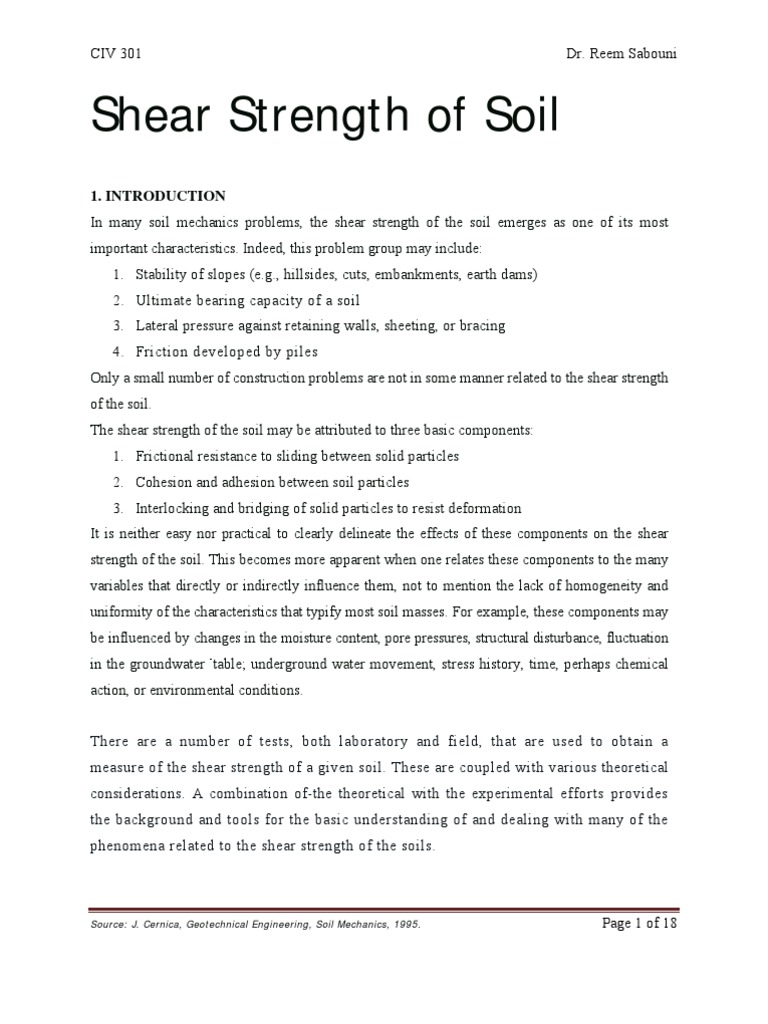CIV301 Soil Mechanics Shear Strength Handout | PDF | Friction ...