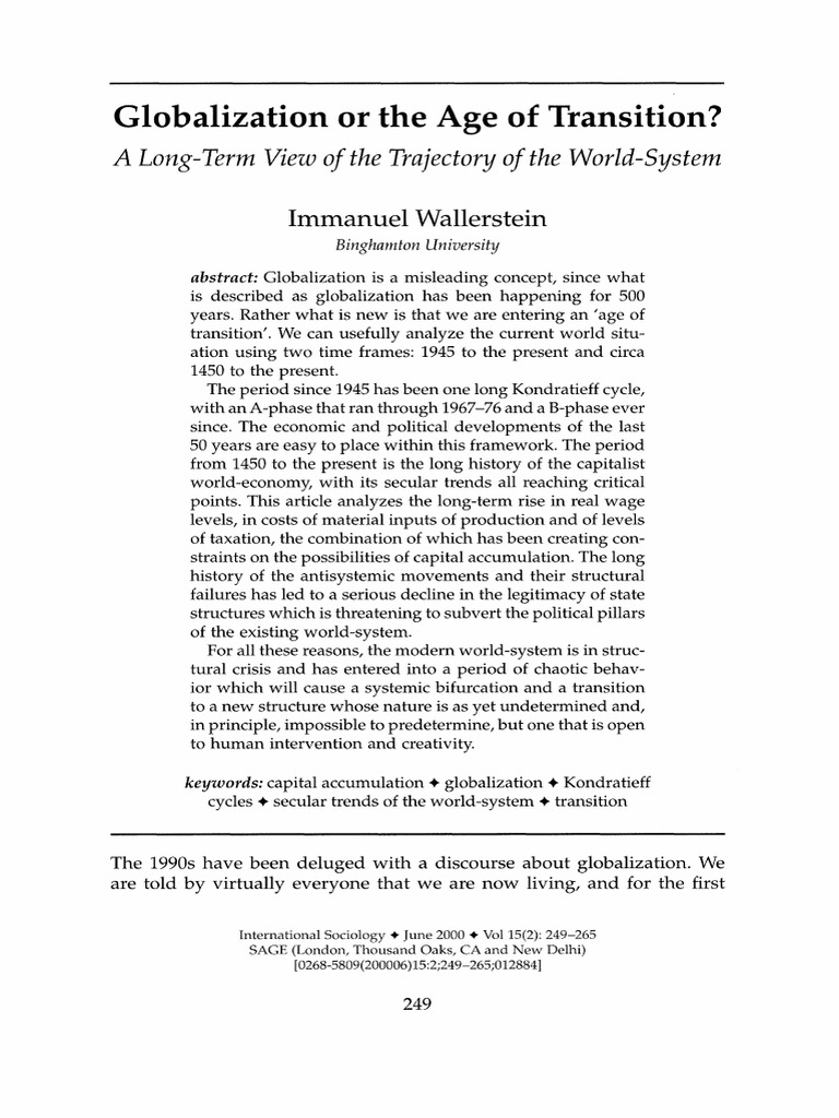Wallerstein 2000 Globalization or The Age of Transition A Long Term ...