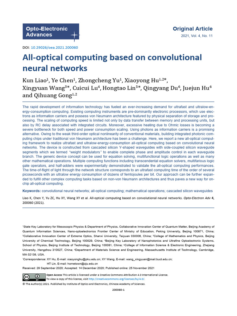 All-optical+computing+based+on+convolutional+neural+networks | PDF | Computing | Ultrashort Pulse