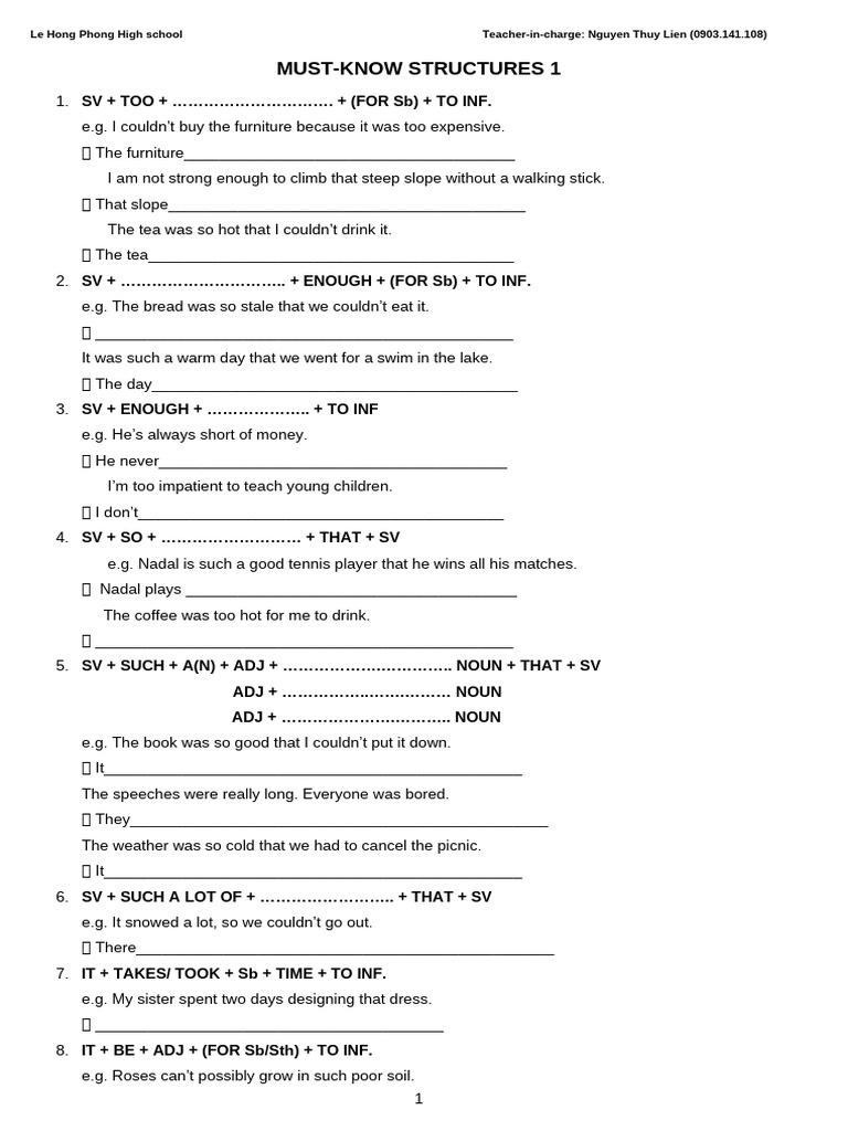 BASIC STRUCTURES 1 Students - Version | PDF