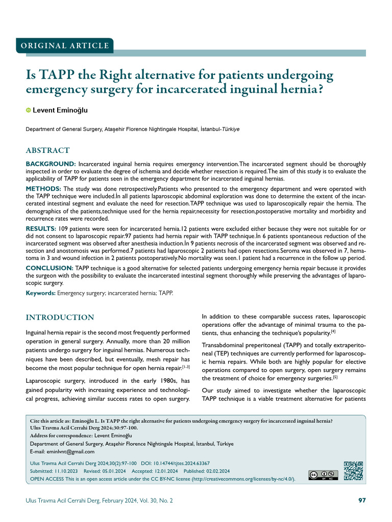 Is TAPP The Right Alternative For Patients Undergoing Emergency Surgery For Incarcerated ...