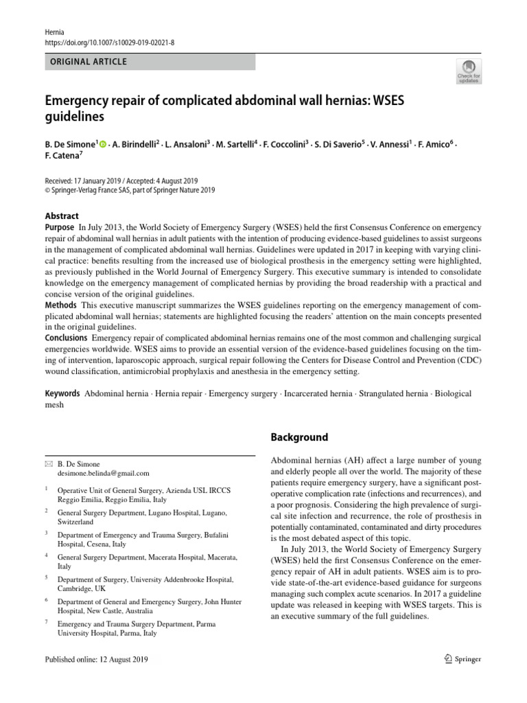 WSES Guidelines: Emergency Hernia Repair | PDF | Surgery | Diseases And Disorders
