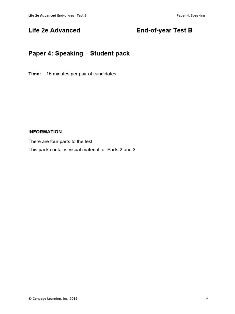 Life 2e Adv End-Of-Year TestB Paper4 Student | PDF