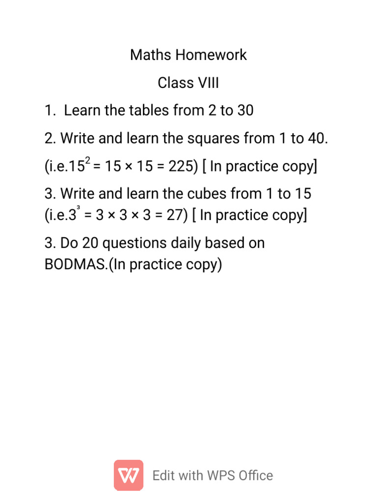 Maths Homework Class 8 | PDF