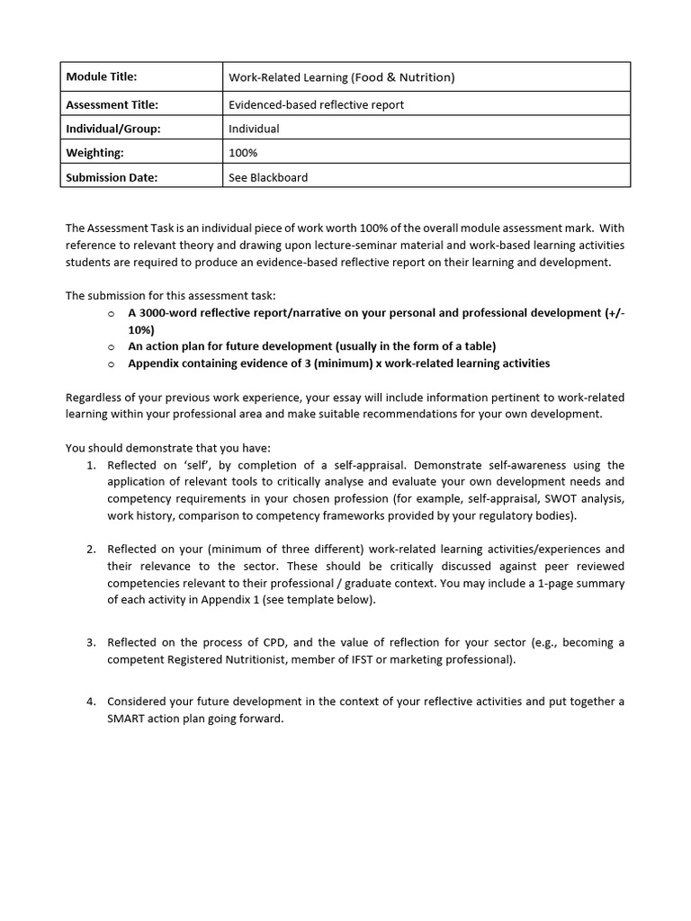 Assessment info for Work related learning BB 2023-24 (2) | PDF ...