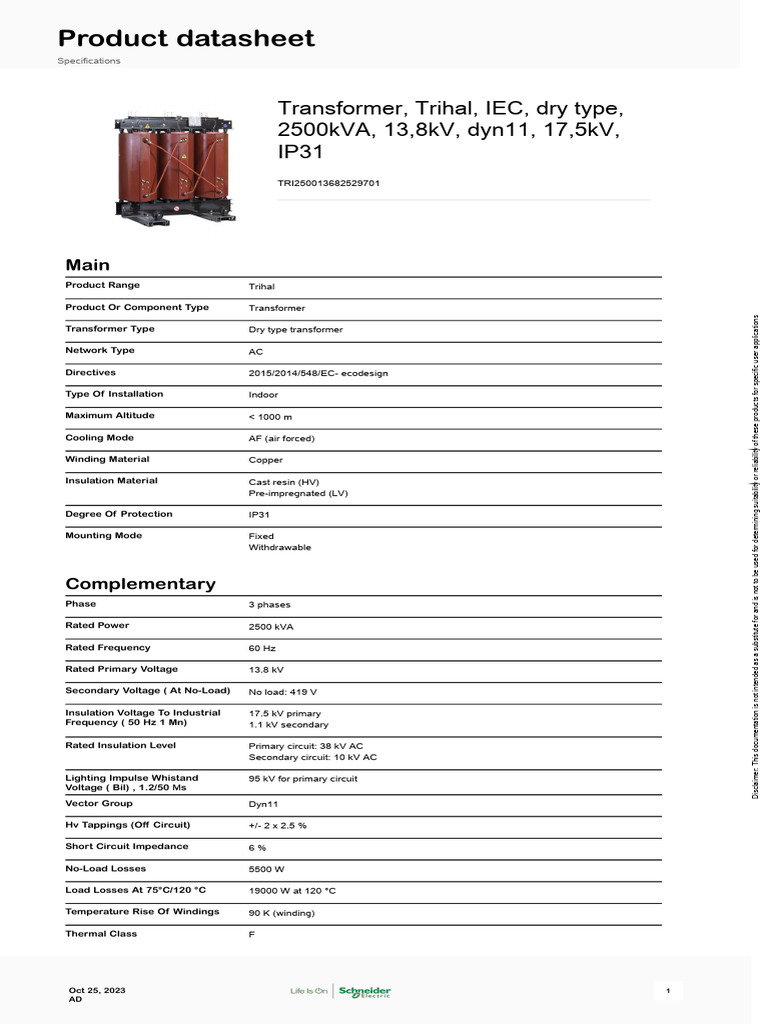 Schneider Electric - Trihal - TRI250013682529701 | PDF | Transformer ...