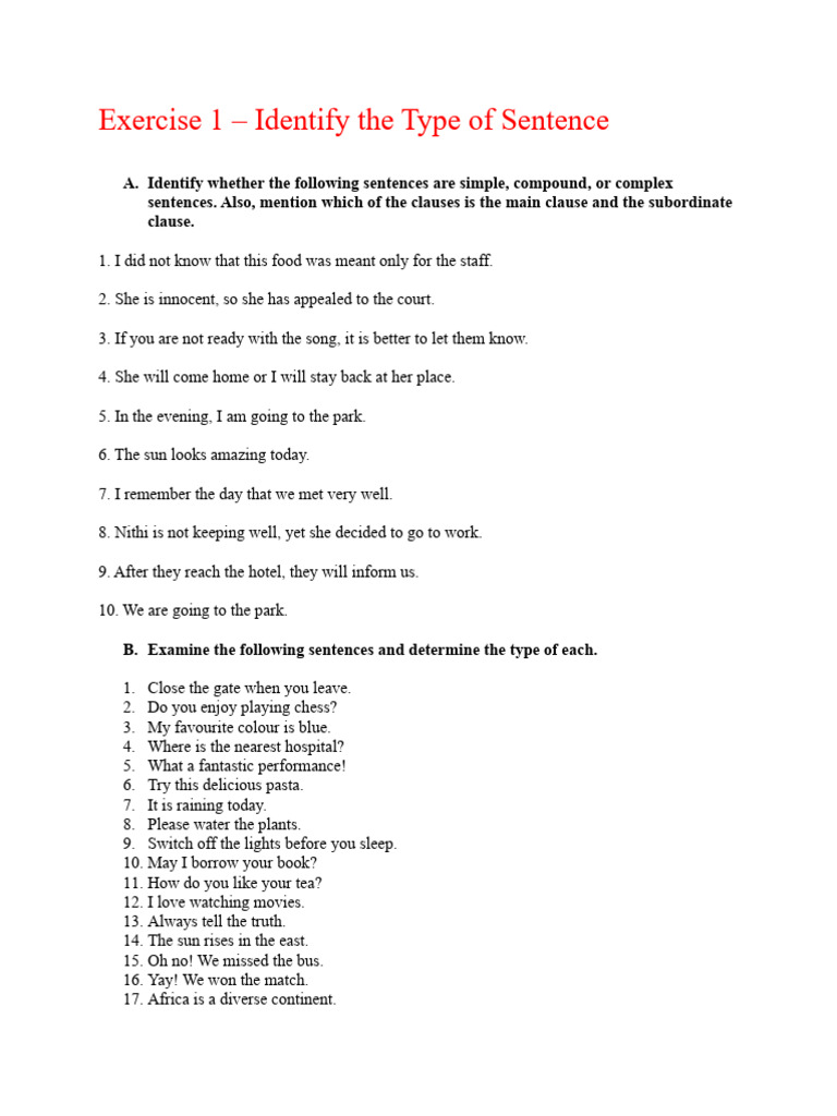 Basic Sentence Structures Practice Sheet PDF | PDF