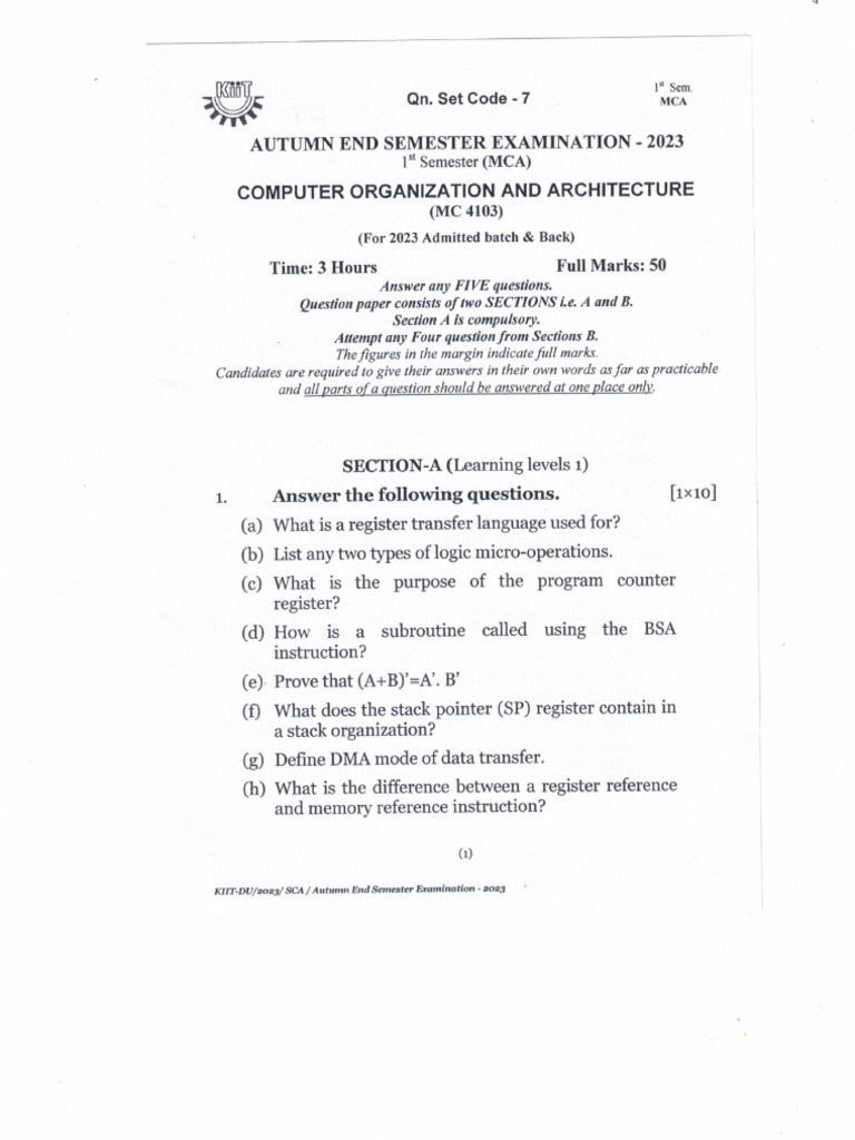 Computer Organization and Architecture (MC4103) | PDF