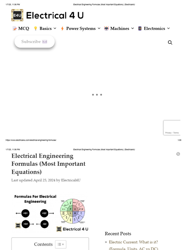 Electrical Engineering Formulas (Most Important Equations) _ Electrical4U | PDF | Inductor ...