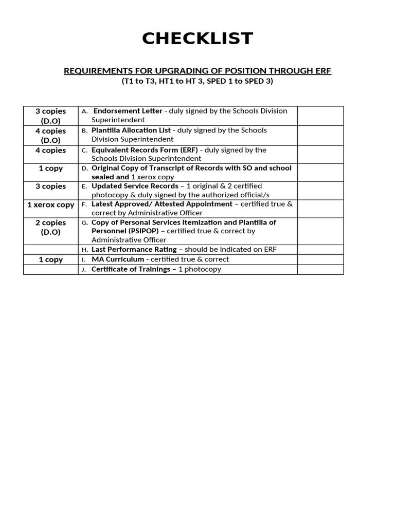 Requirements For Upgrading of Position Through Erf 1 | PDF