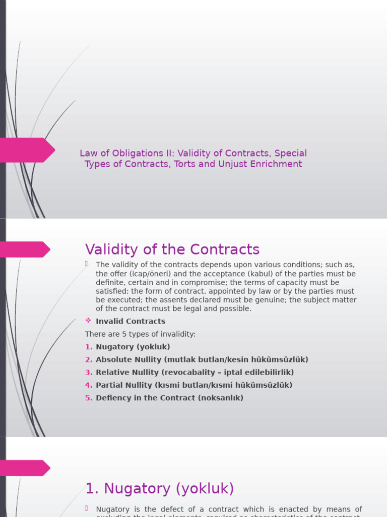 Week 4 - Law of Obligations II Validity of Contracts, Special Types of ...