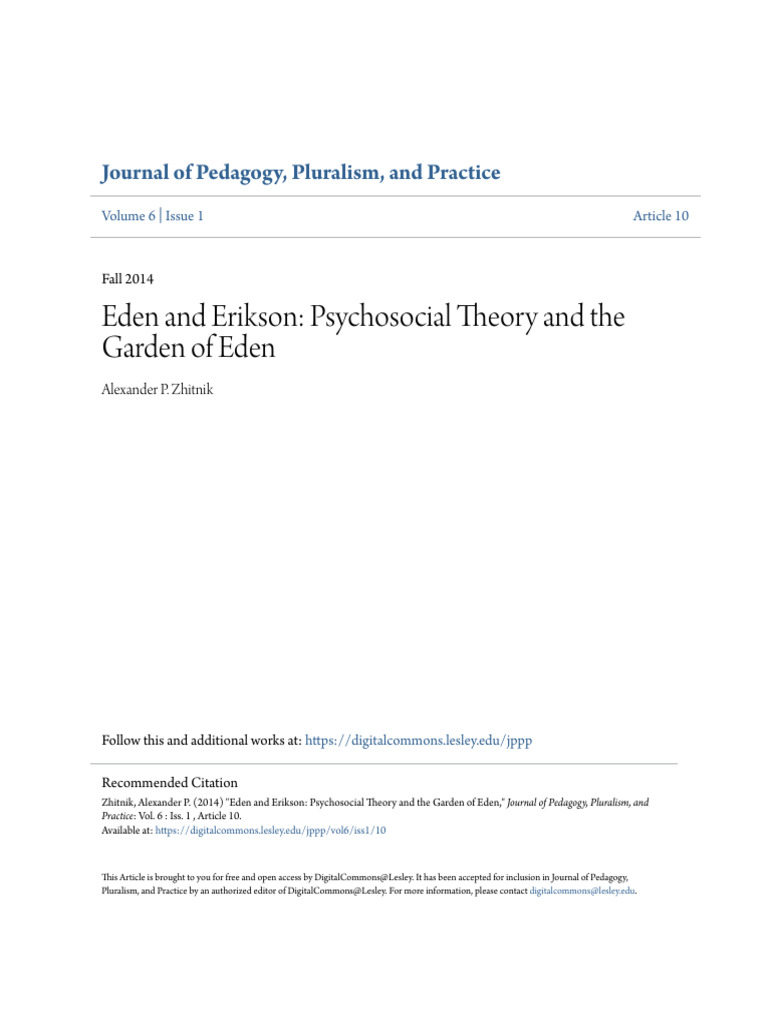 Eden and Erikson - Psychosocial Theory and The Garden of Eden | PDF ...
