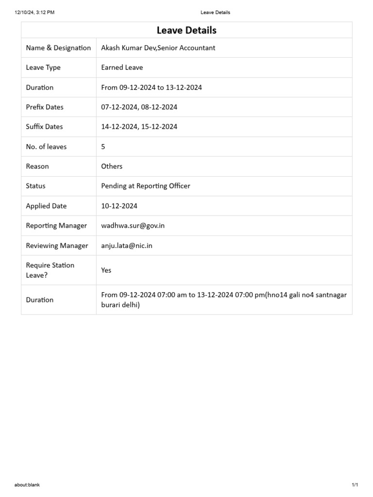 Earned Leave Extension Request | PDF