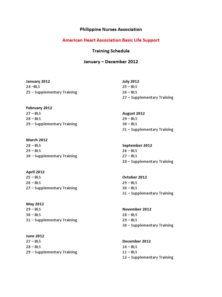 American Heart Association Basic Life Support Training Schedule | PDF