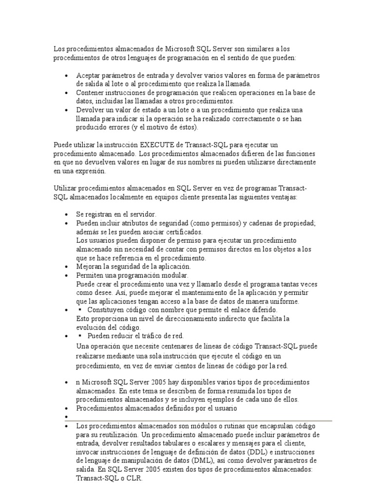 Procedimientos Almacenados en SQL Server | PDF | Servidor SQL de Microsoft | SQL