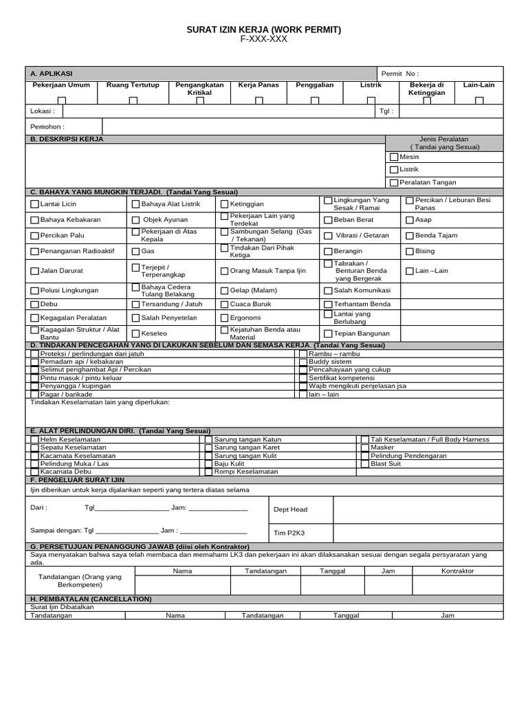 Contoh Surat Izin Kerja (Work Permit) | PDF