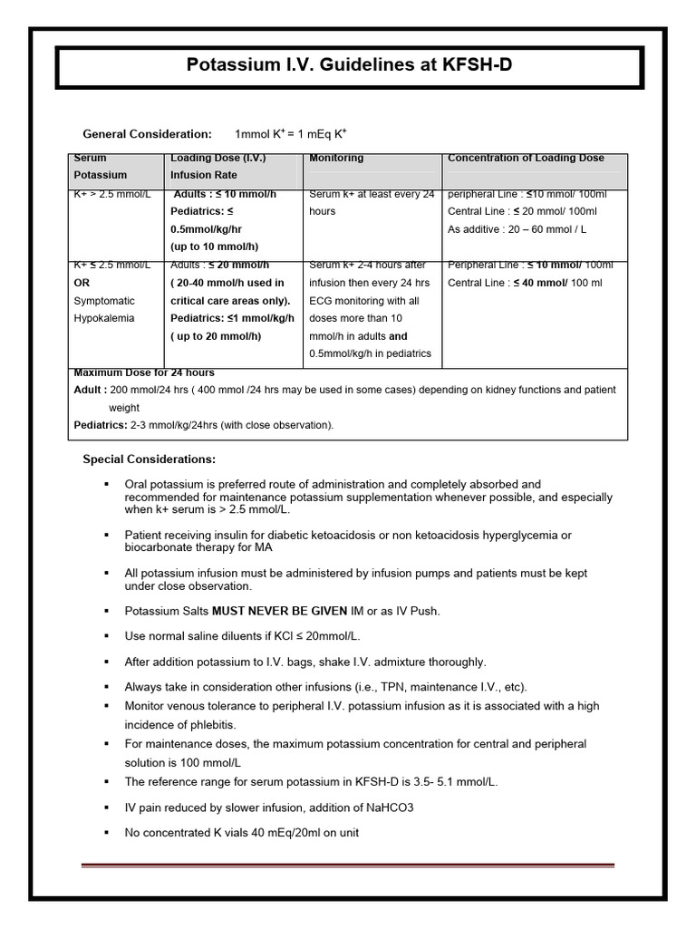 Potassium | PDF | Intravenous Therapy | Diseases And Disorders