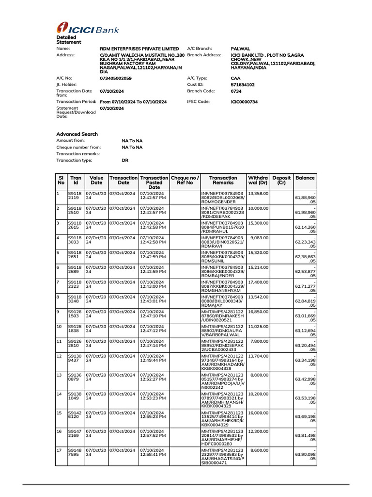 Detailed Statement | PDF | Payments | Banks