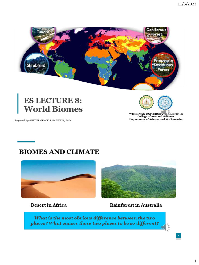 ES LECTURE 8 - World Biomes Student | PDF | Forests | Rain
