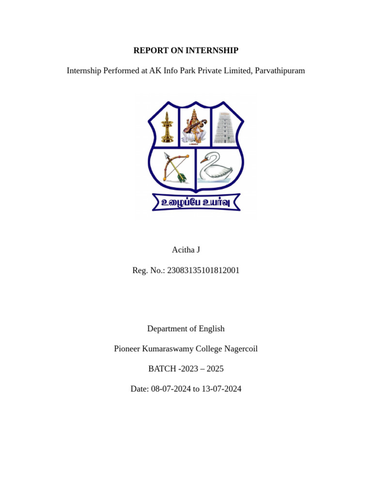 AK Infopark Internship Report | PDF