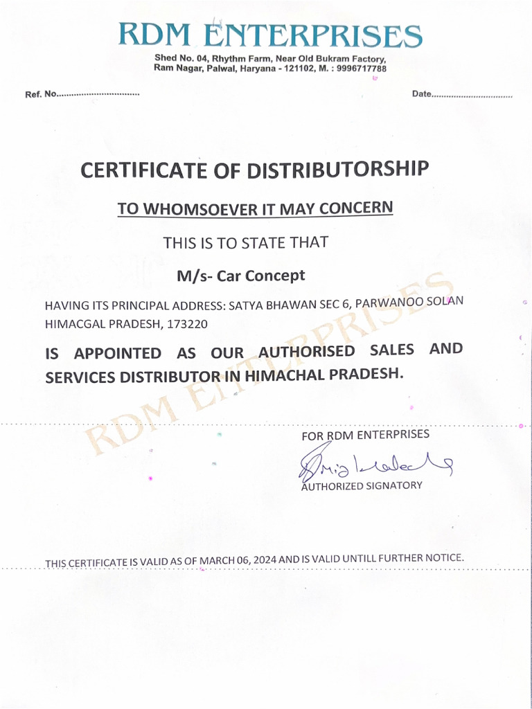 Certificate CAR CONCEPT | PDF