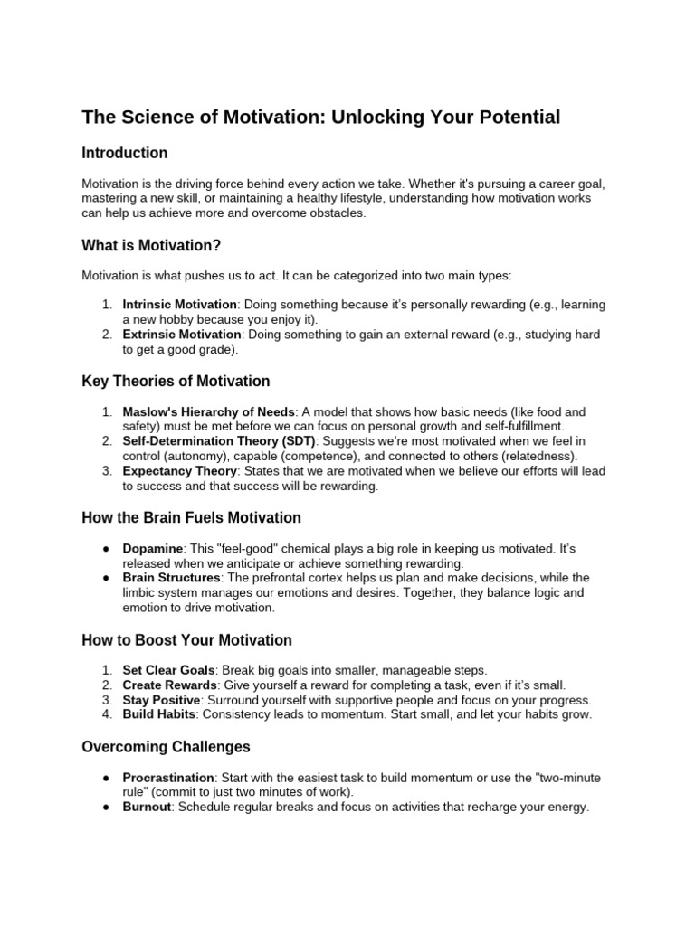 The Science of Motivation Unlocking Your Potential | PDF