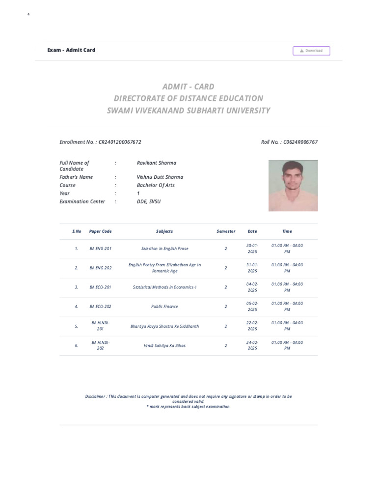 BA Admit Card | PDF | Qualifications