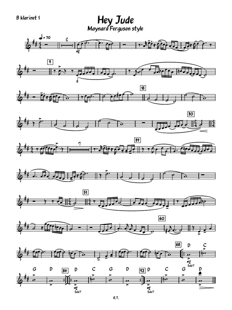 B Clarinet Sheet Music: Hey Jude | PDF