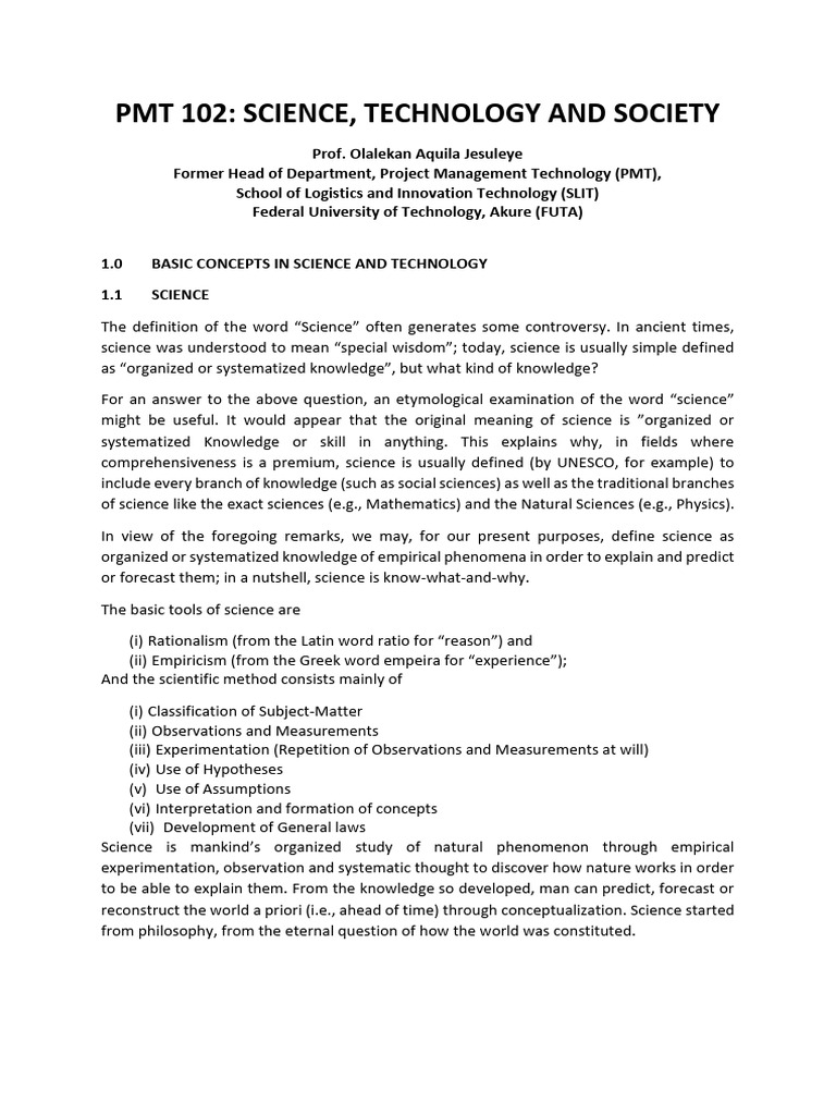 PMT 102 - ScienceTechnology and Society 2024 | PDF | Science | Policy