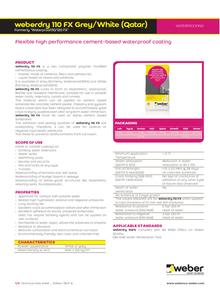 TDS Weberdry 110 FX-Qatar | PDF | Concrete | Water