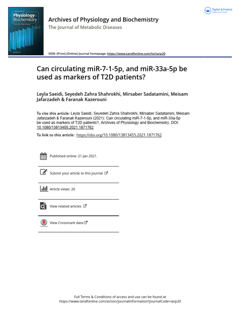miR-7-1-5p and miR-33a-5p as T2D Markers | PDF | Micro Rna | Biomarker