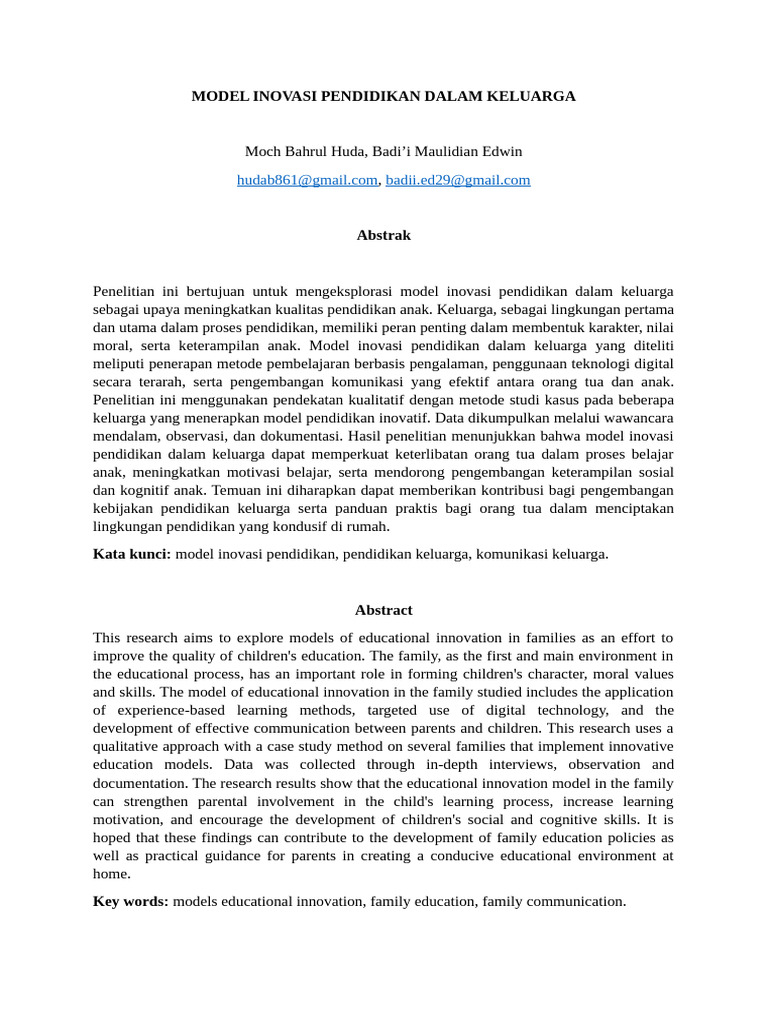 Model Inovasi Pendidikan Dalam Keluarga | PDF