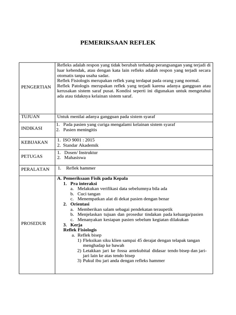 Pemeriksaan Reflek | PDF