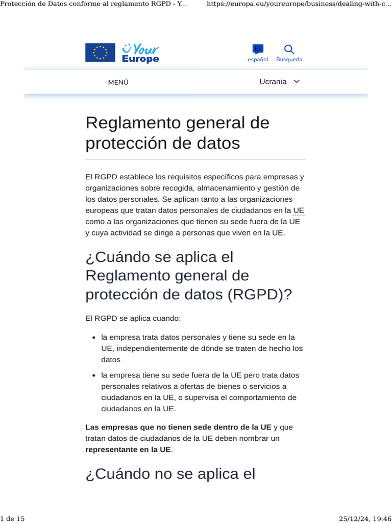 Protección de Datos Conforme Al Reglamento RGPD - Your Europe | PDF