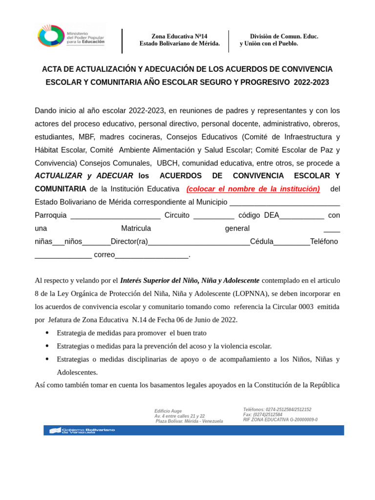 2022 - 2023 Acta Actualizacion de Los Acuerdos de Conv. Esc. Com. | PDF | Gobierno | Justicia