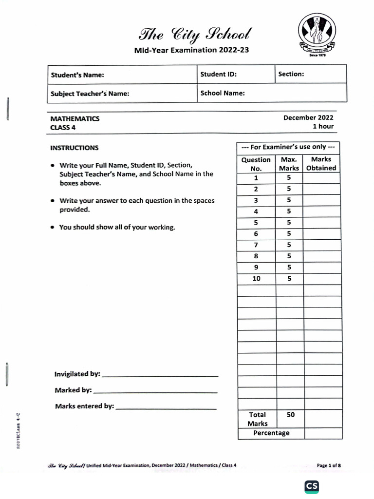 Mathematics Class 4 Mye | PDF