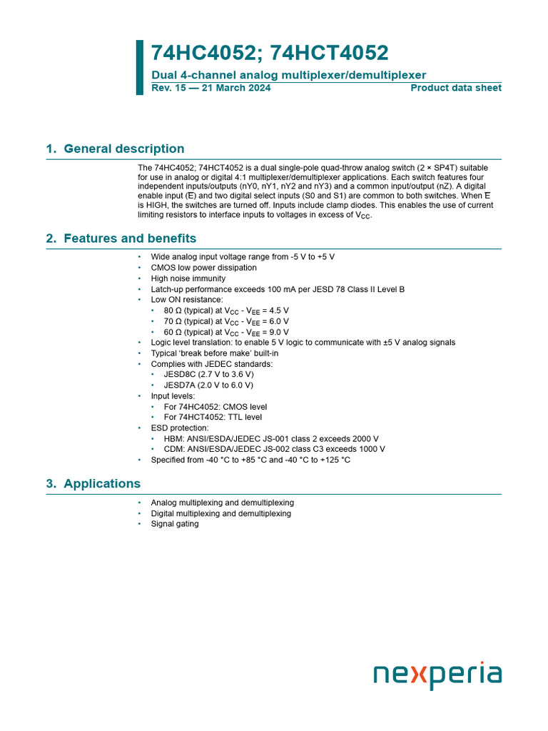 74HC HCT4052 | PDF | Electronics | Manufactured Goods