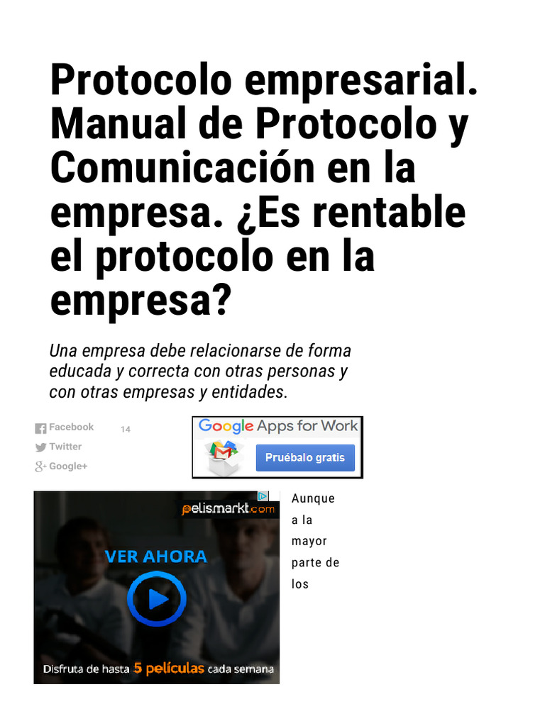 Protocolo Empresarial. Manual de Protocolo y Comunicación en La Empresa. ¿Es Rentable El ...
