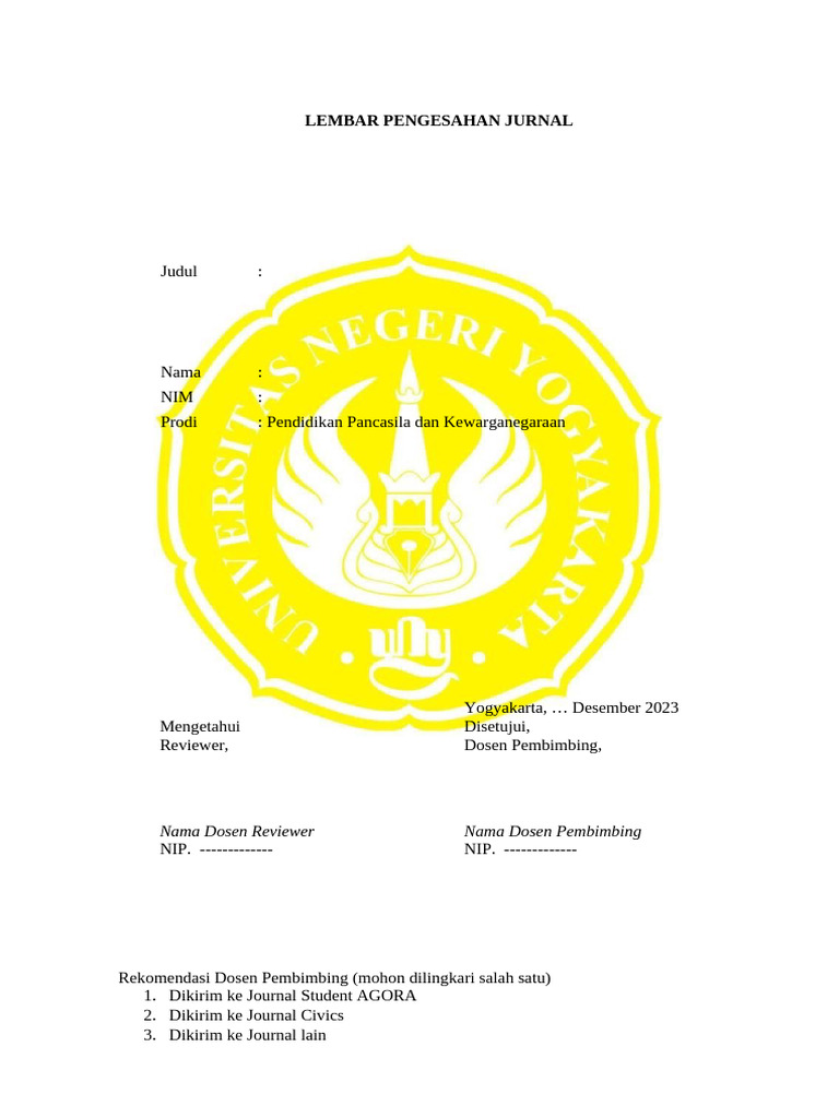 Format LEMBAR PENGESAHAN JURNAL | PDF
