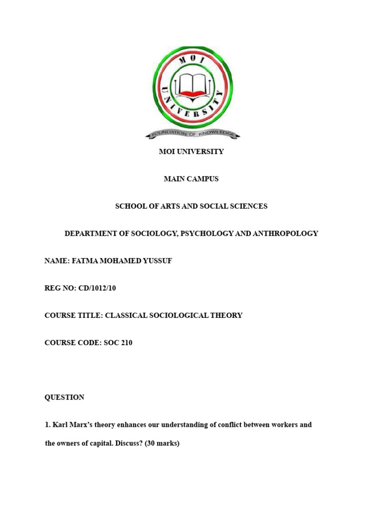 Soc 210 Classical Sociological Theory Cat 30 | PDF | Exploitation Of Labour | Marx's Theory Of ...