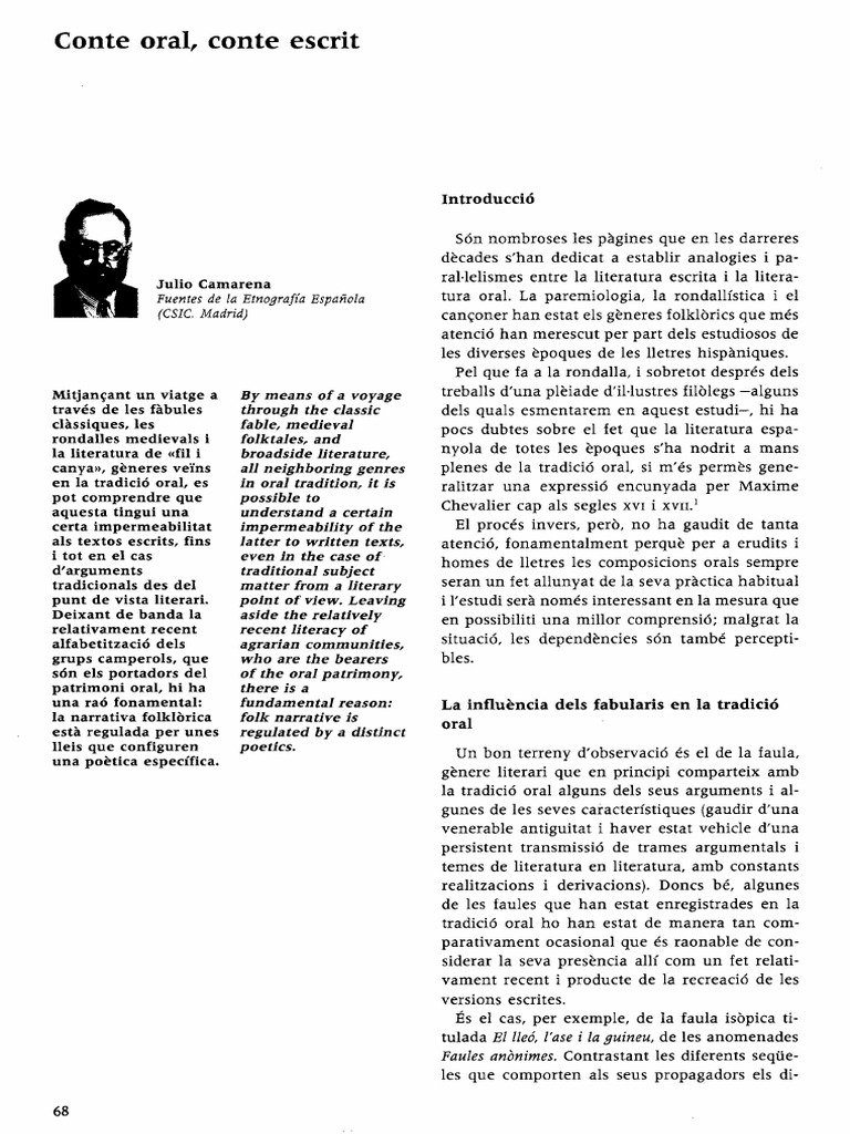 Camarena, Julio - Conte oral, conte escrit (artículo en catalán) | PDF