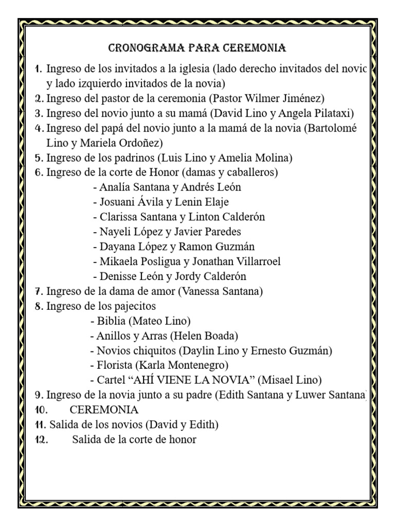 Cronograma para Ceremonia | PDF