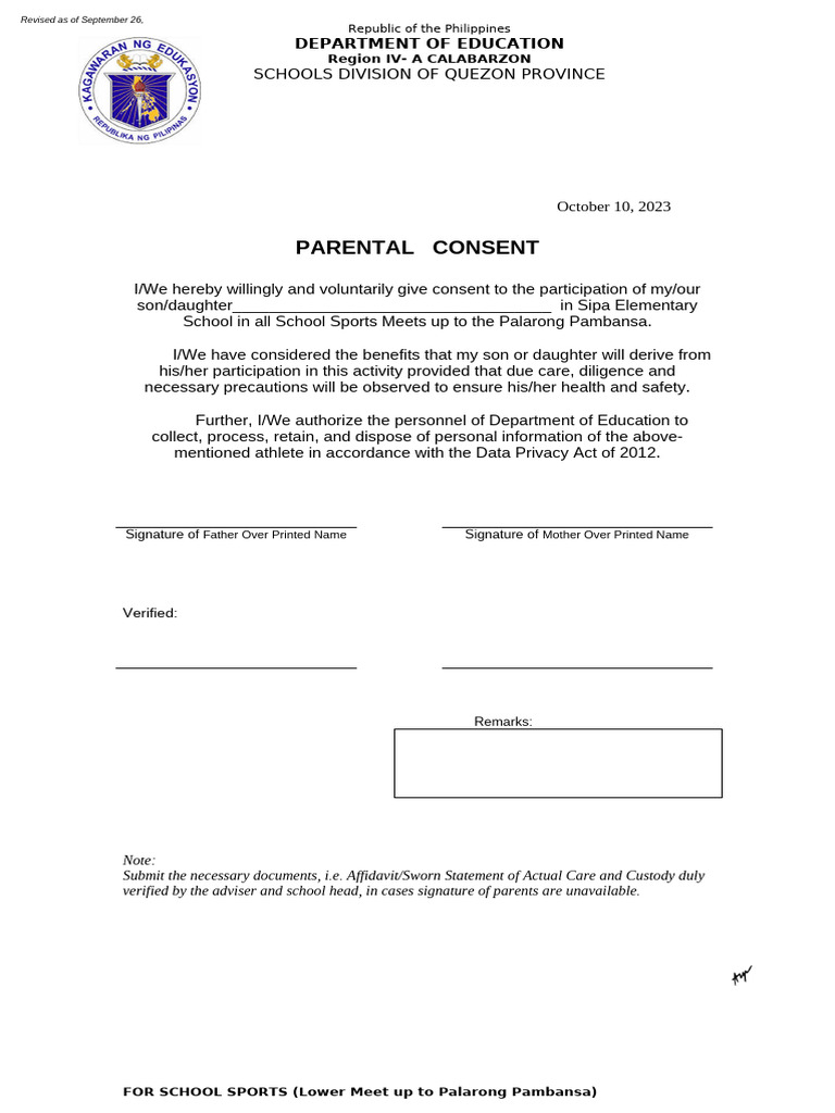 2020 Parents-Consent Revised-2 | PDF