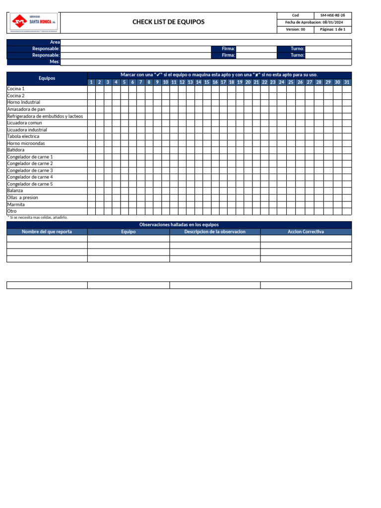 Check List de Equipos y Herramientas | PDF | Implementos nacionales ...